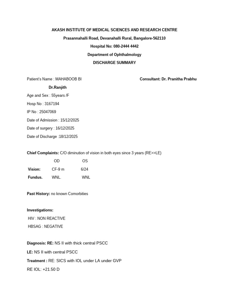Discharge Summary | PDF