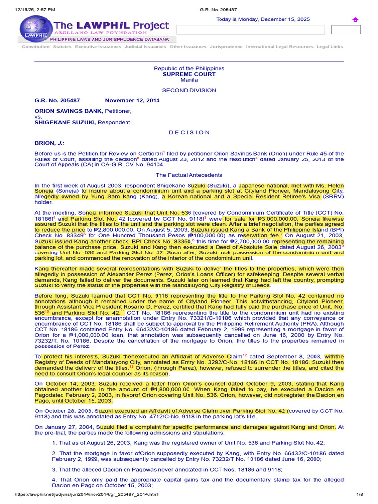 Orion Savings Bank Vs. | PDF | Consul (Representative) | Deed