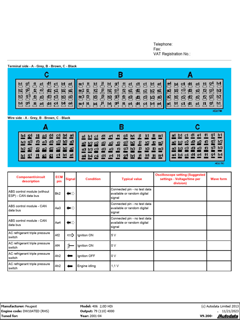 Peugeot 406 2.0D HDi Signal Data Guide | PDF | Internal Combustion ...