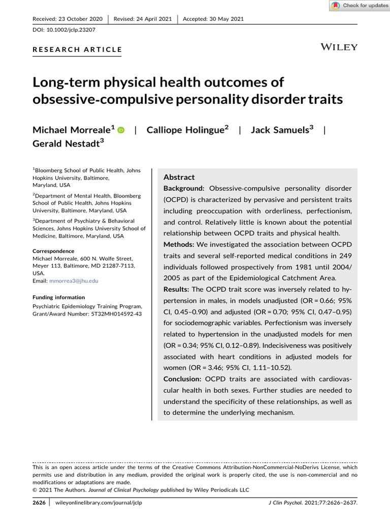 J Clin Psychol - 2021 - Morreale - Long‐Term Physical Health Outcomes ...