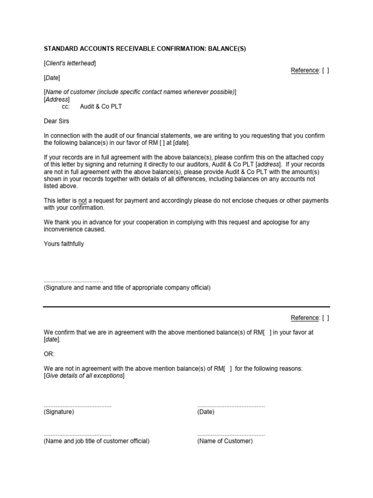 Accounts Receivable Confirmation Letter | PDF