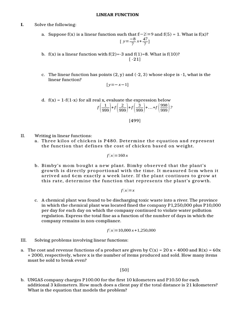 Linear Function | PDF | Applied Mathematics | Mathematics