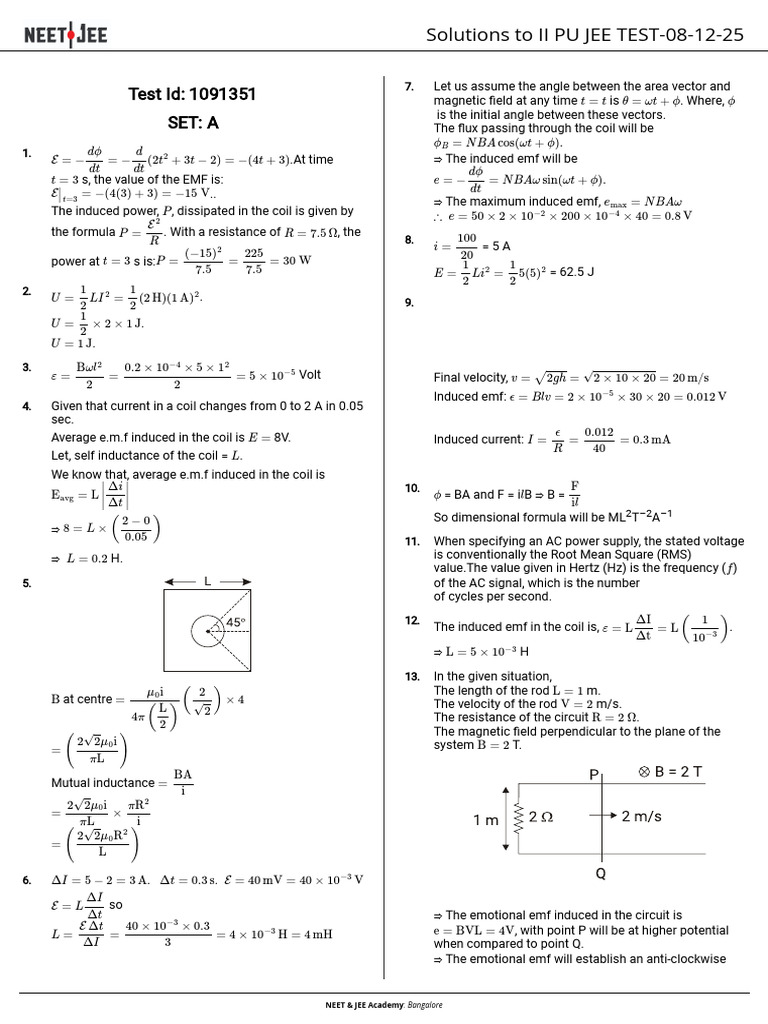 II_PU_JEE_TEST_08_12_25-A-Solution-1765172683 | PDF | Inductor ...