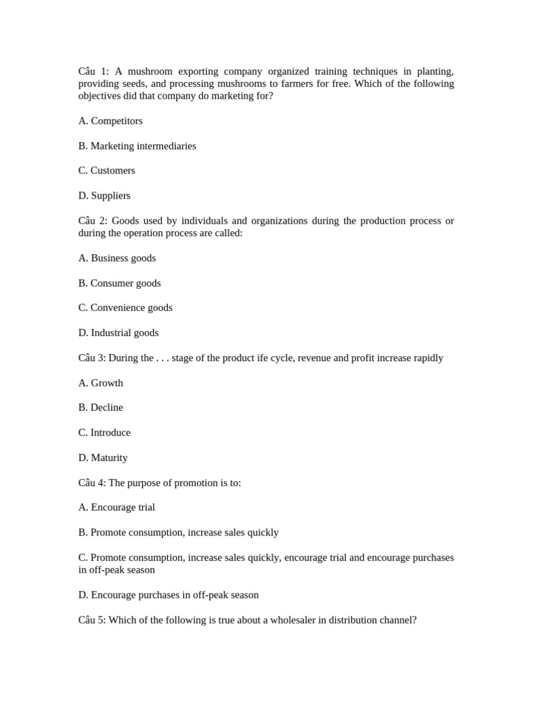 Marketing Concepts and Strategies Quiz | PDF | Marketing | Pricing