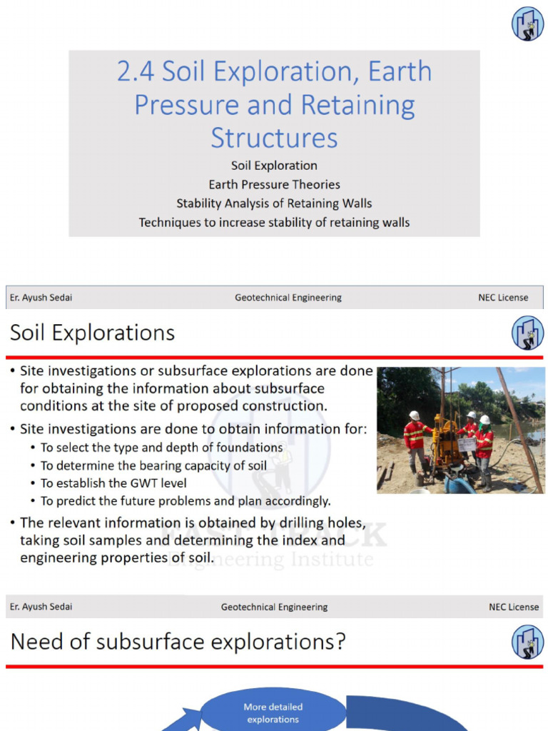 2.4 Soil Exploration, Earth Pressure and Retaining Structures | PDF