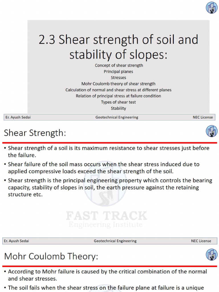 2.3 Shear Strength of Soils and Stability of Slopes | PDF