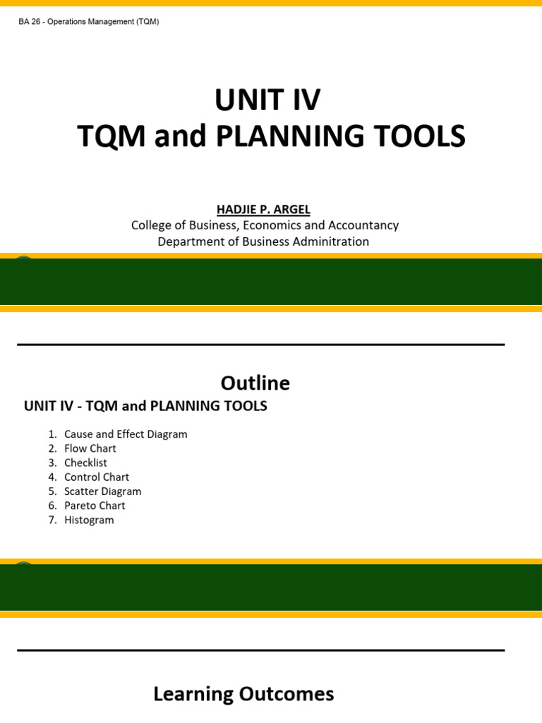 Unit 4 TQM Planning Tools | PDF