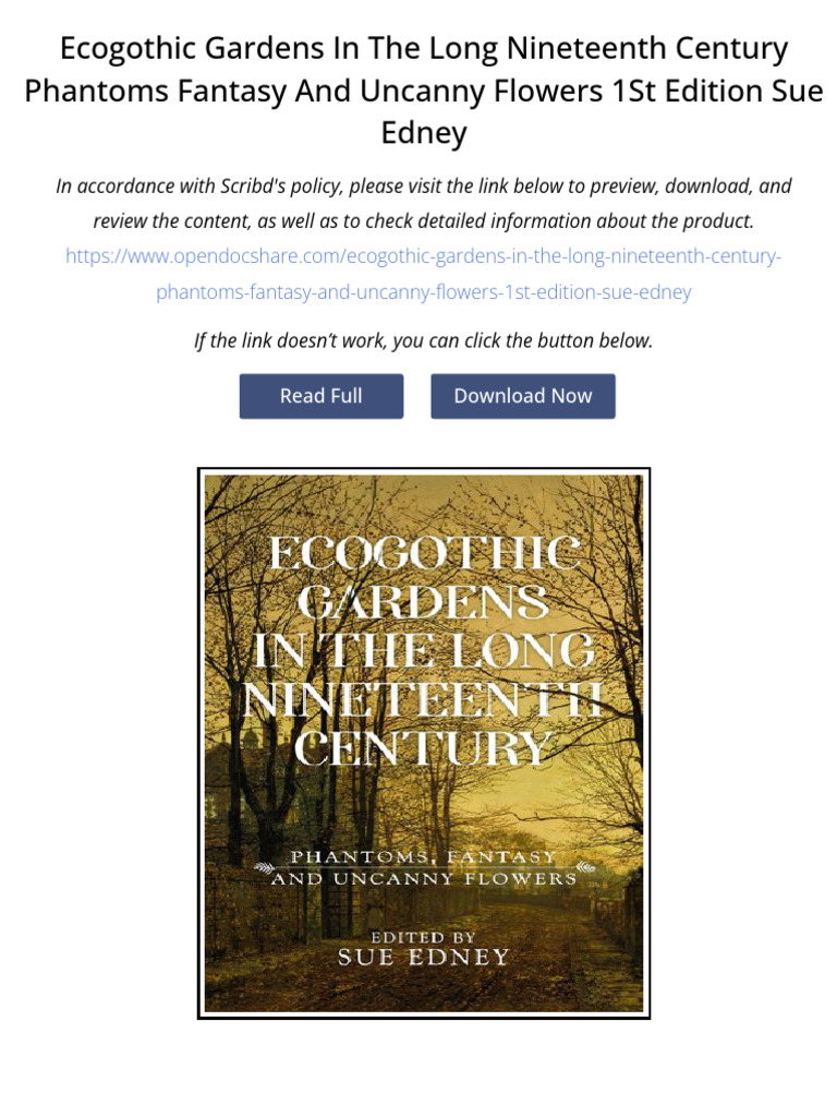 EcoGothic Gardens in the Long Nineteenth Century Phantoms Fantasy and ...
