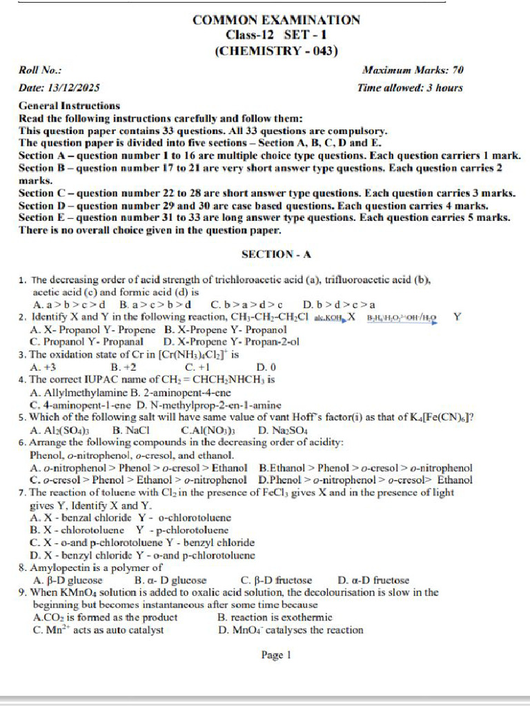 Sample Paper Chemistry | PDF