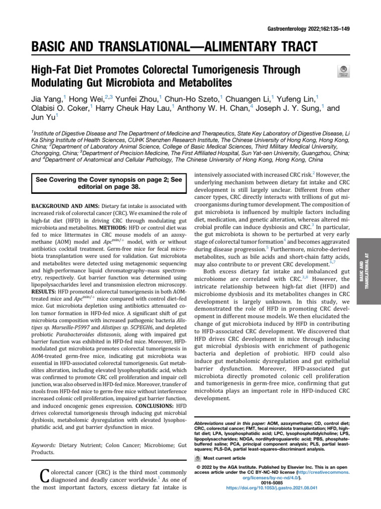 High-Fat Diet and Colorectal Cancer Risk | PDF | Colorectal Cancer ...