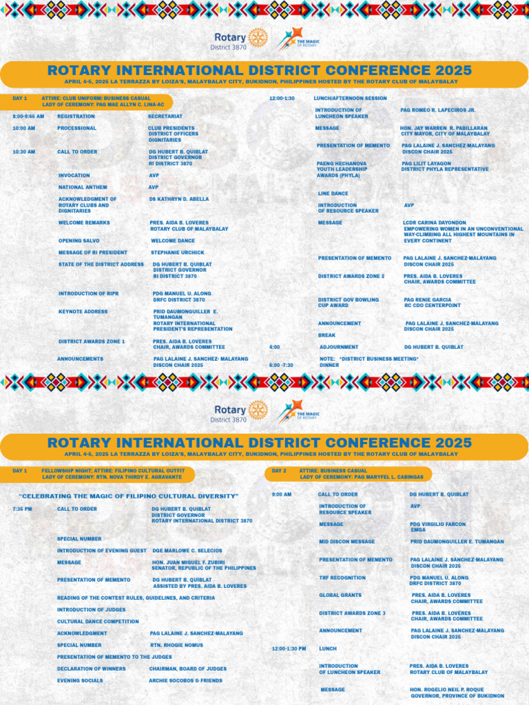 Rotary District Conference 2025 Agenda | PDF | Meetings | Clubs And ...