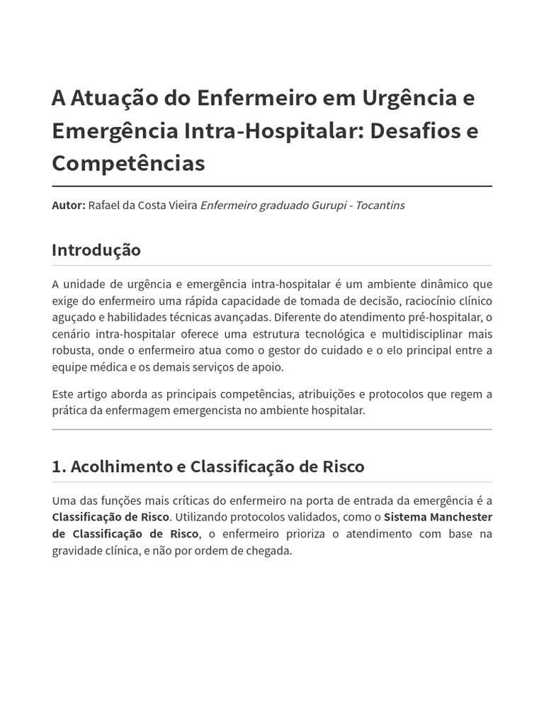 Atuacao Enfermeiro Emergencia | PDF | Enfermagem | Unidade de ...