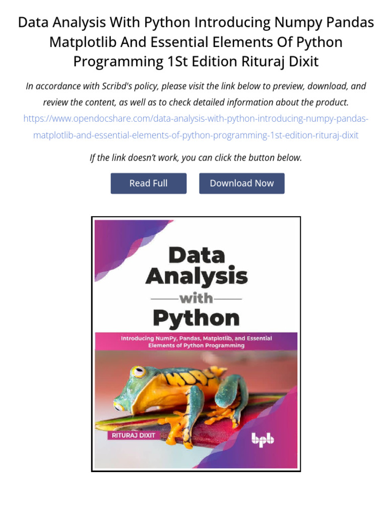 Data Analysis with Python Introducing NumPy Pandas Matplotlib and Essential Elements of Python ...