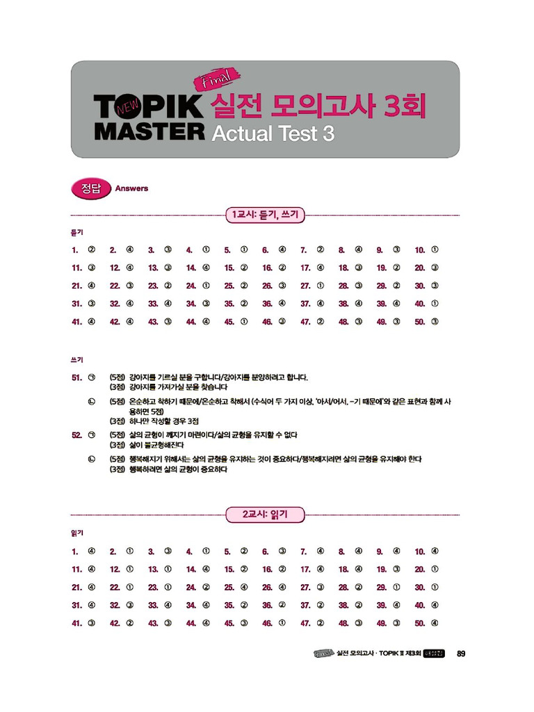 [KEY_ĐỀ 3] TOPIK MASTER II Intermediate | PDF