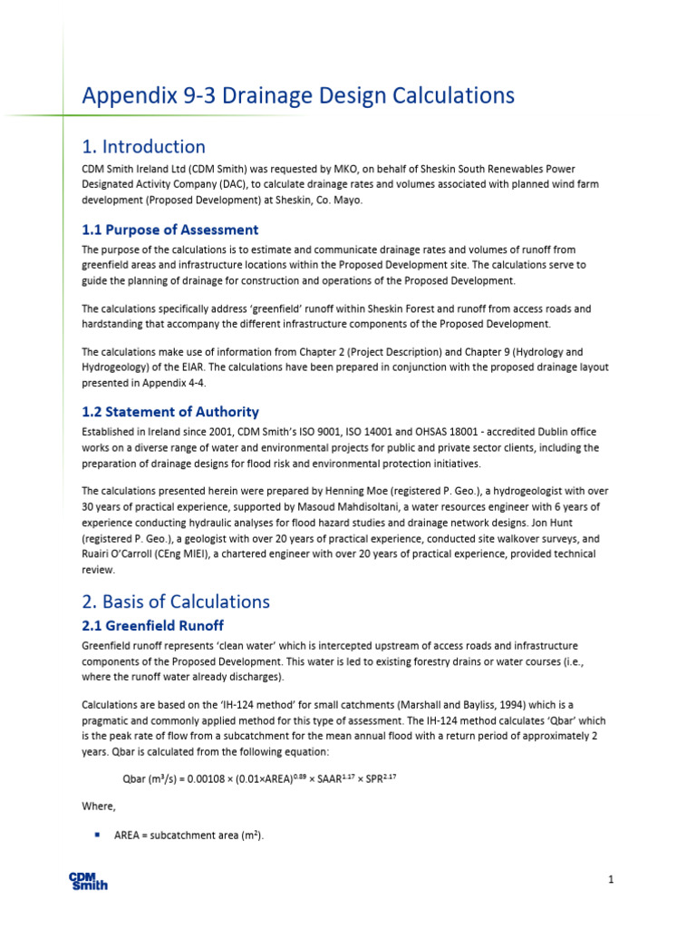 Appendix 9-3 - Drainage Design Calculations | PDF | Surface Runoff | Flood