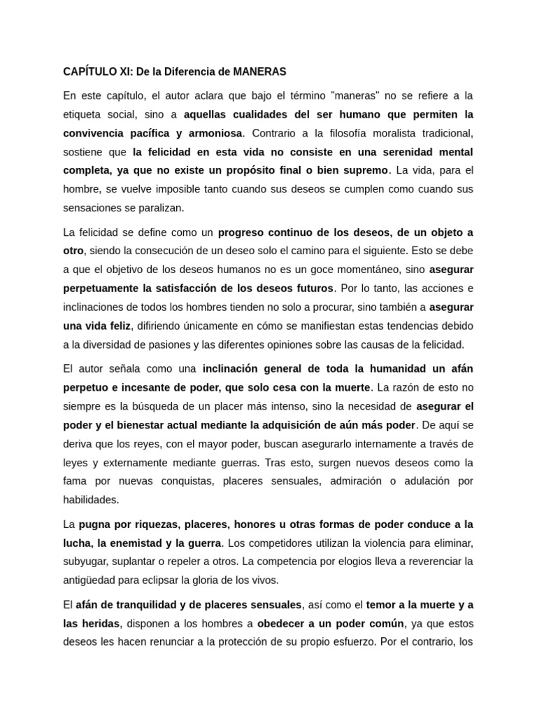 RESUMEN THOMAS HOBBES CAP XI, XII, XIII | PDF | Deidades | Felicidad