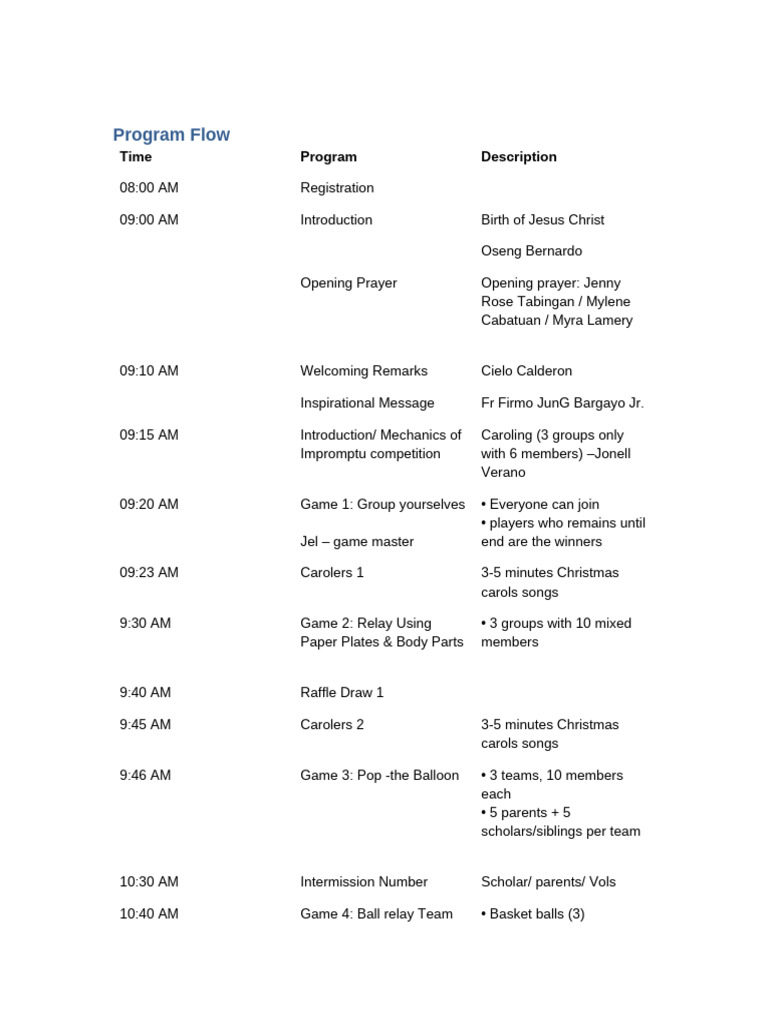 Christmas Program Schedule and Activities | PDF | Christmas | December ...