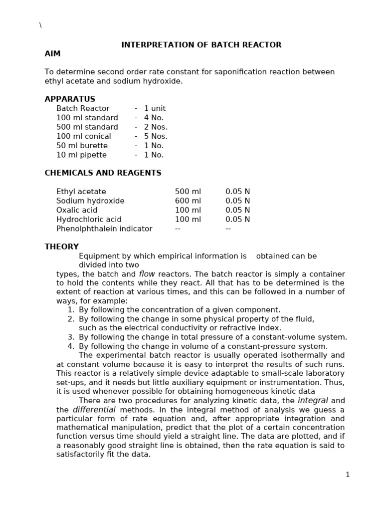 Chemical Reaction Engineering Lab Manual | PDF | Chemical Reactor ...