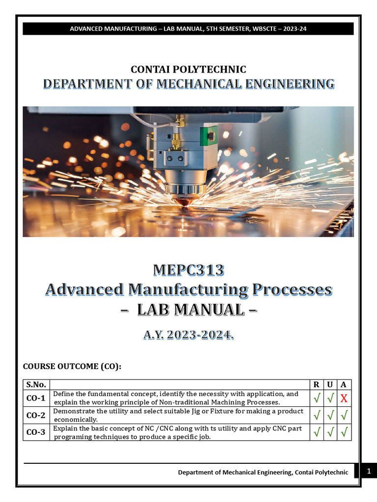 Advanced Manufacturing Lab Manual 2023-24 | PDF | Machining | Applied ...