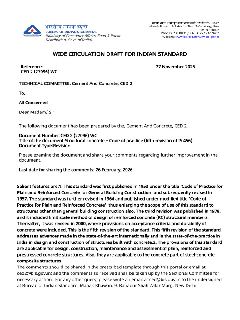 CED 2 (27096) - WC-Draft Cover Letter | PDF | Concrete | Composite Material
