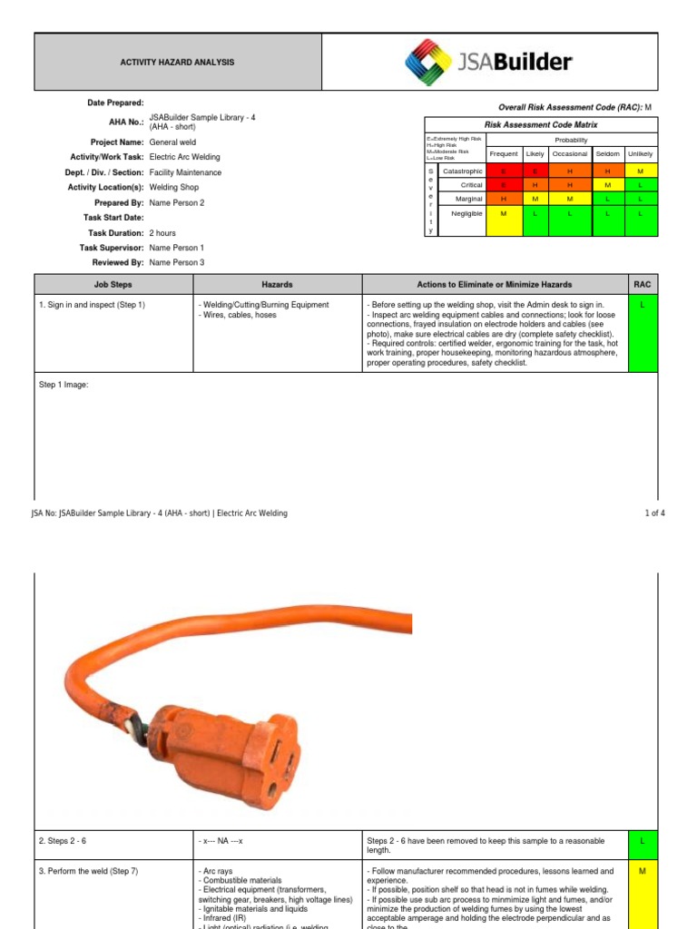 Activity Hazard Analysis | Welding | Manufactured Goods