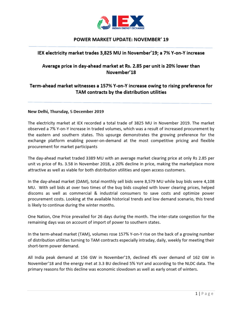 IEX Power Market Update 5th Dec,2019 | PDF | Day Trading | Economies