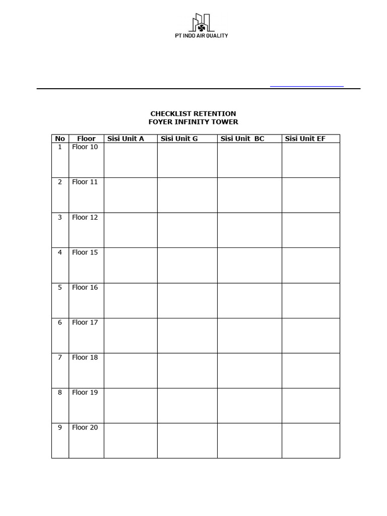 Checklist Foyer Infinity | PDF