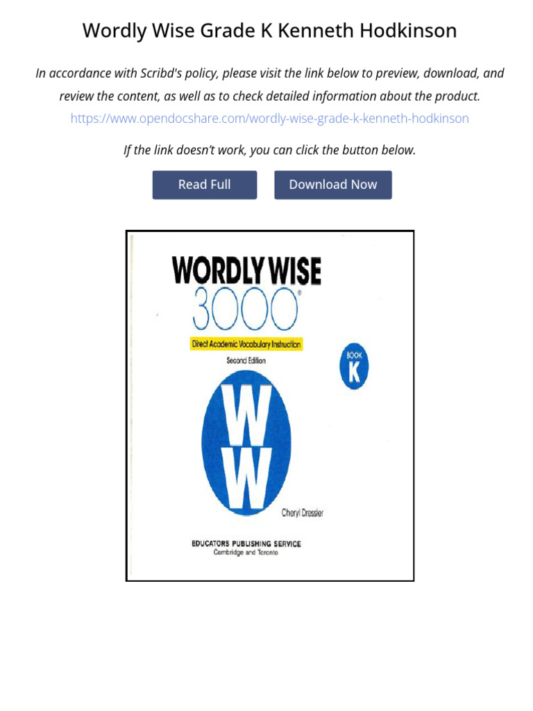 Wordly Wise Grade K Kenneth Hodkinson | PDF