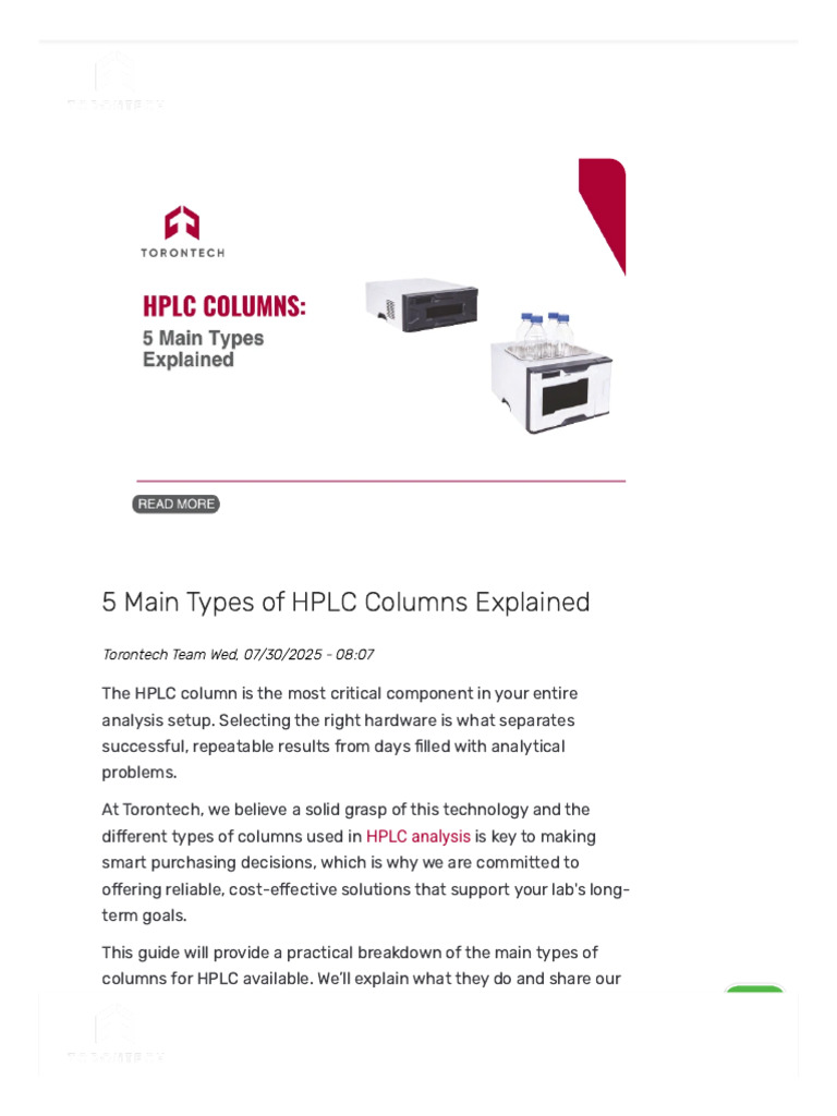 Types of HPLC Columns Explained | PDF | High Performance Liquid ...