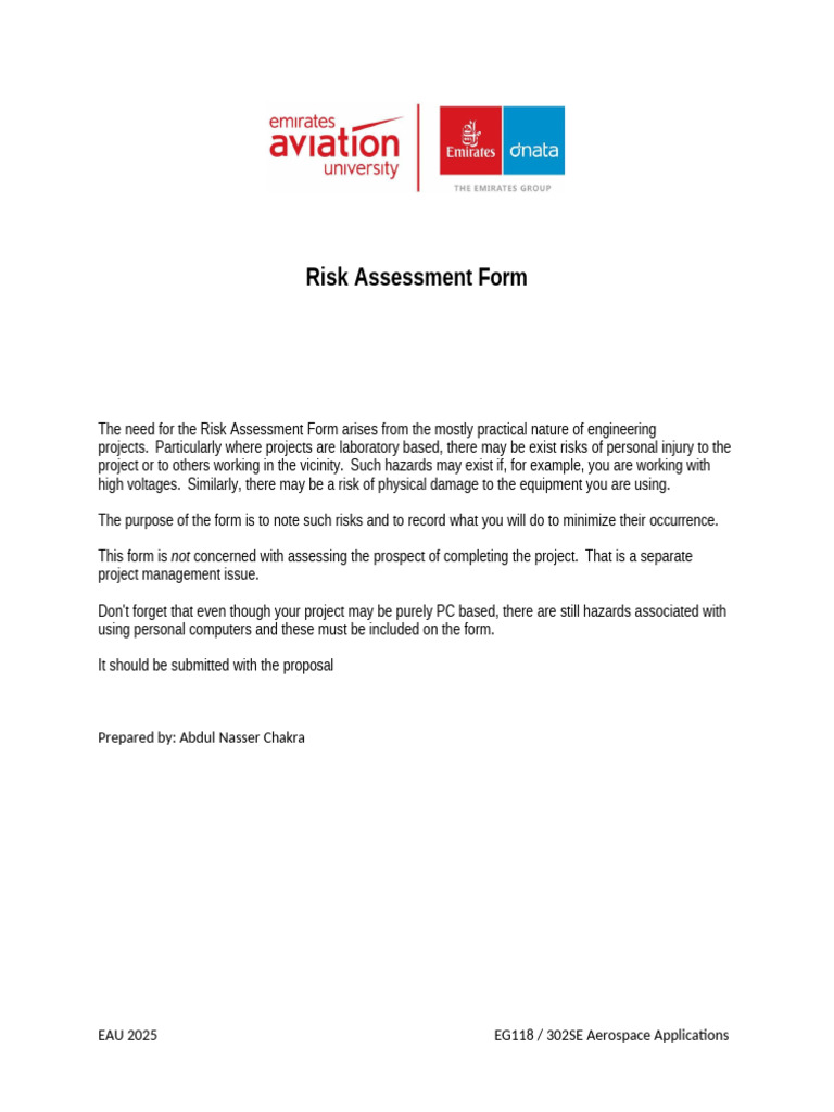 Aerospace Risk Assessment Form 2025 | PDF