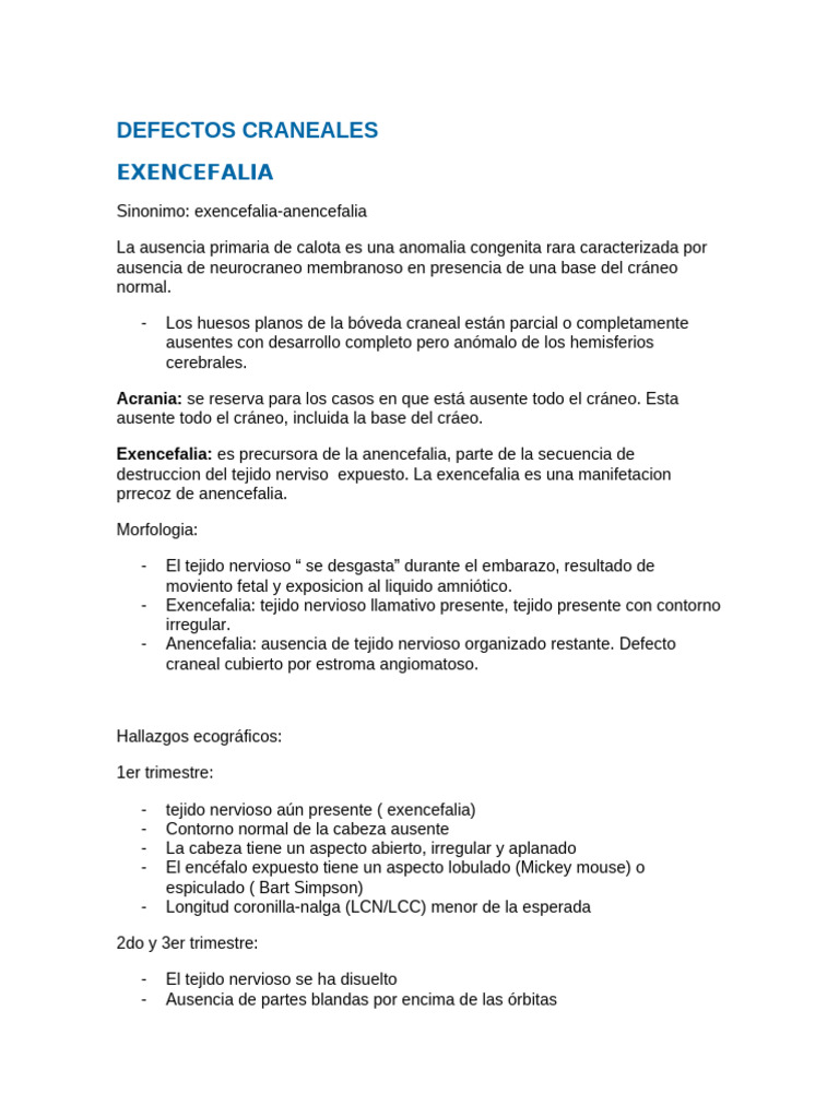 Defectos Craneales: Exencefalia y Acrania | PDF | Cerebro | Sistema ...