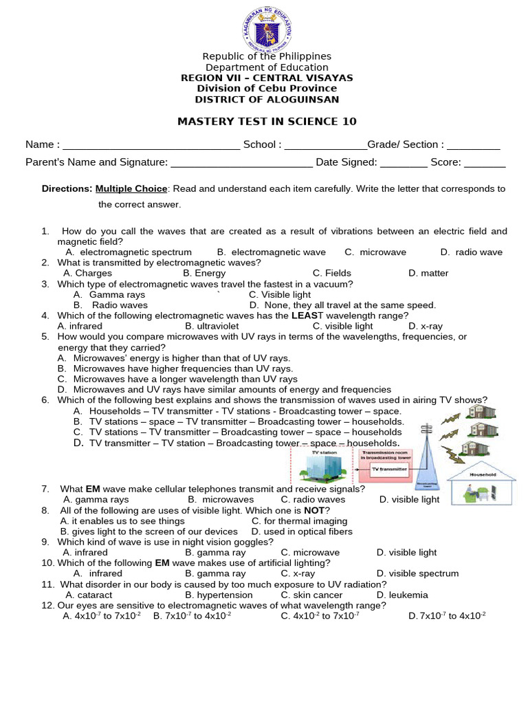 Mastery Test Science10 q2 | PDF | Electromagnetic Radiation ...