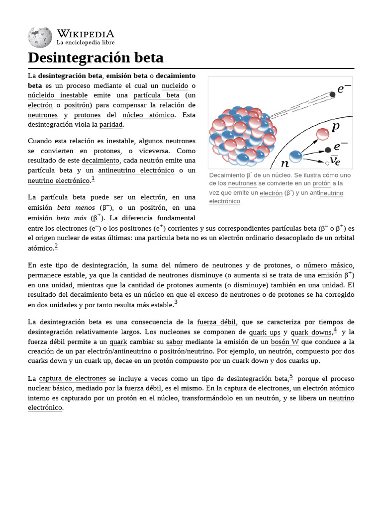 Desintegración Beta: Proceso y Ejemplos | PDF | Neutrón ...