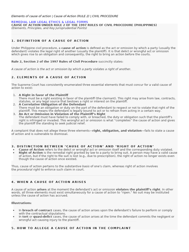 Understanding Cause of Action in Civil Procedure | PDF | Cause Of ...