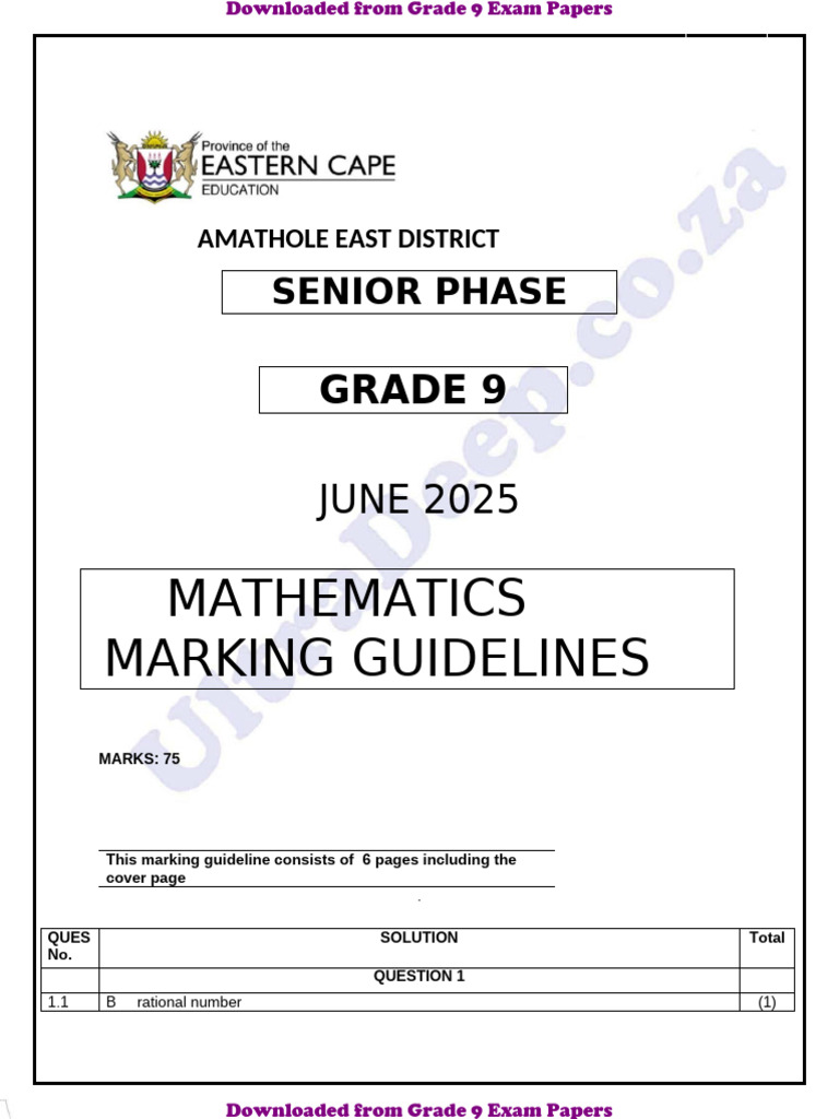 Grade 9 Mathematics June 2025 QP - UltraDeep - Co.za | PDF | Elementary ...