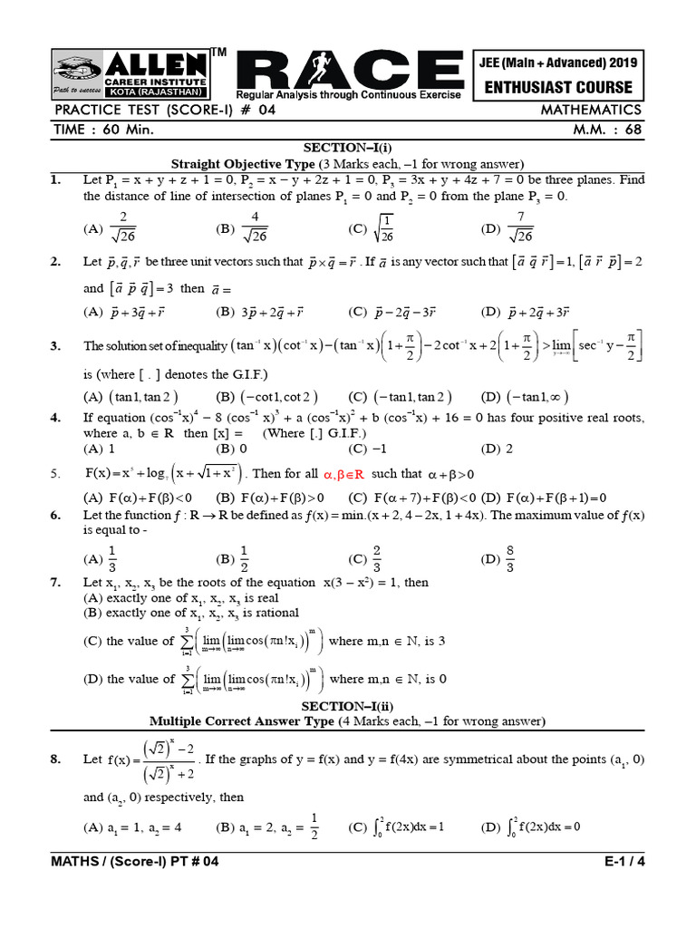 04-PT (Score-I) | PDF | Mathematics | Euclidean Geometry