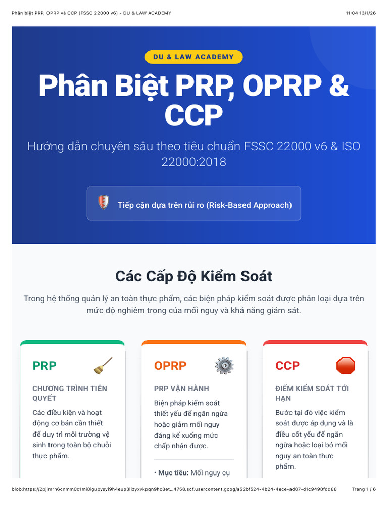 Phân biệt PRP, OPRP và CCP (FSSC 22000 v6) - DU & LAW ACADEMY | PDF
