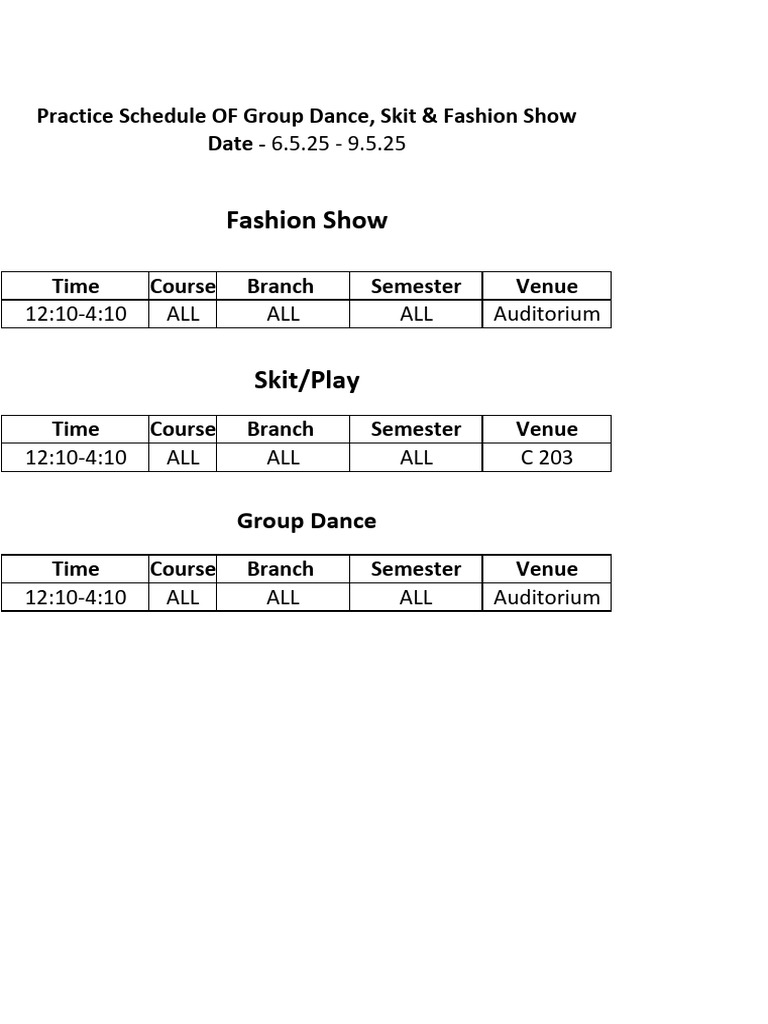 Practice Schedule 6.5.25-9.5.25 | PDF