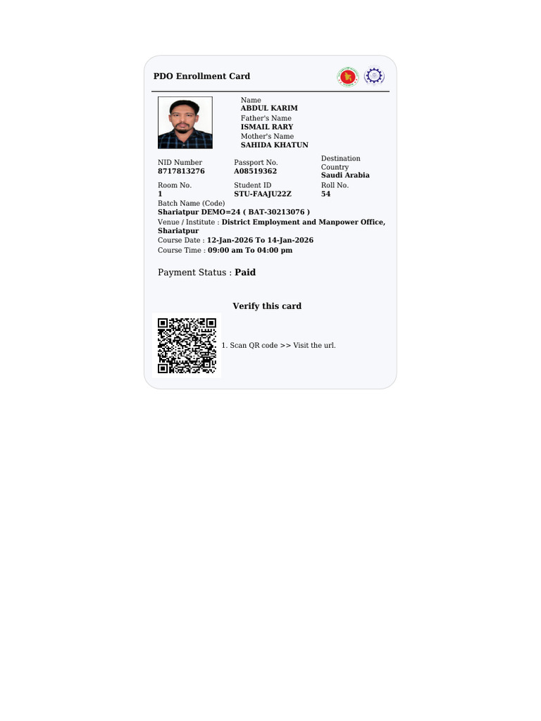 Bmet Nfc Card for Abdul Karim 1972240 | PDF