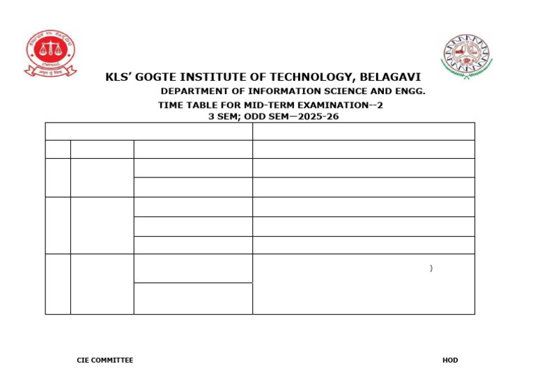 ISE 3rd Sem Mid Term-II Time Table 2025 | PDF