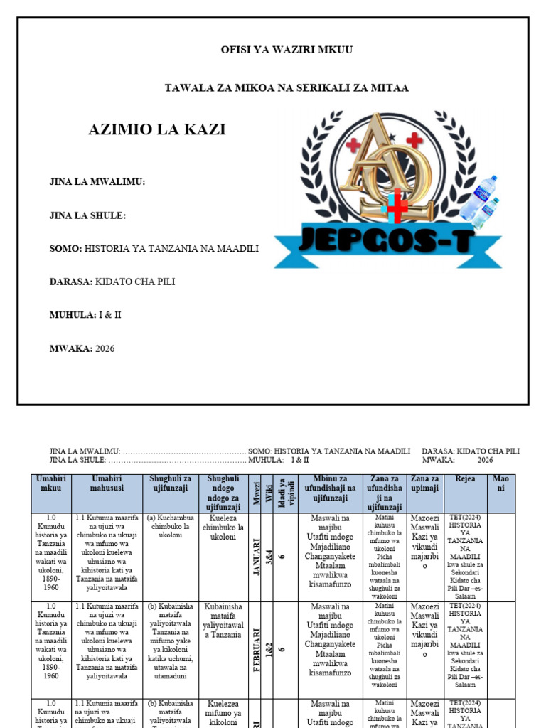 Historia Ya Tz f.ii Azimio La Kazi-2026 | PDF