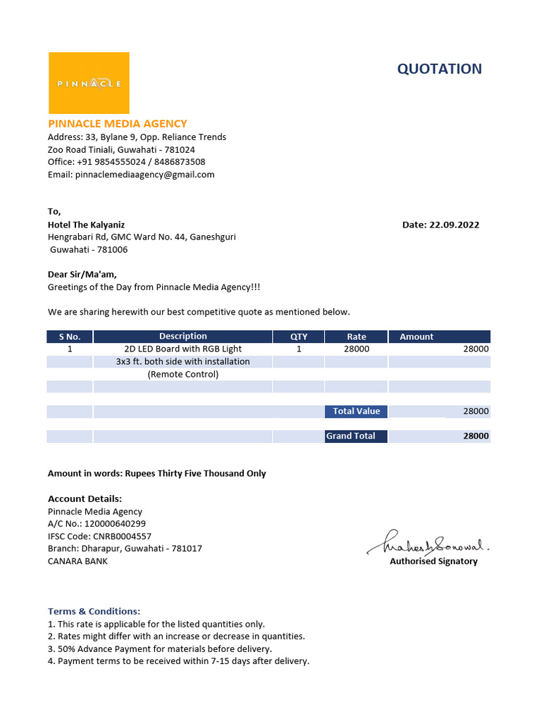HTK 2D Led Board Quotation | PDF