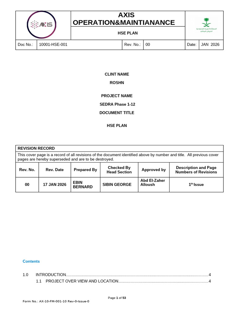 HSE Plan for Sedra Project 2026 | PDF | Occupational Safety And Health ...