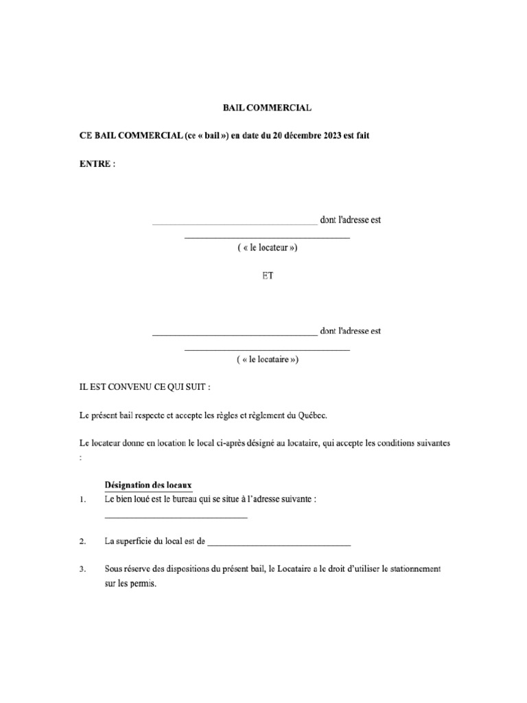 Bail Commercial Canada Sample | PDF