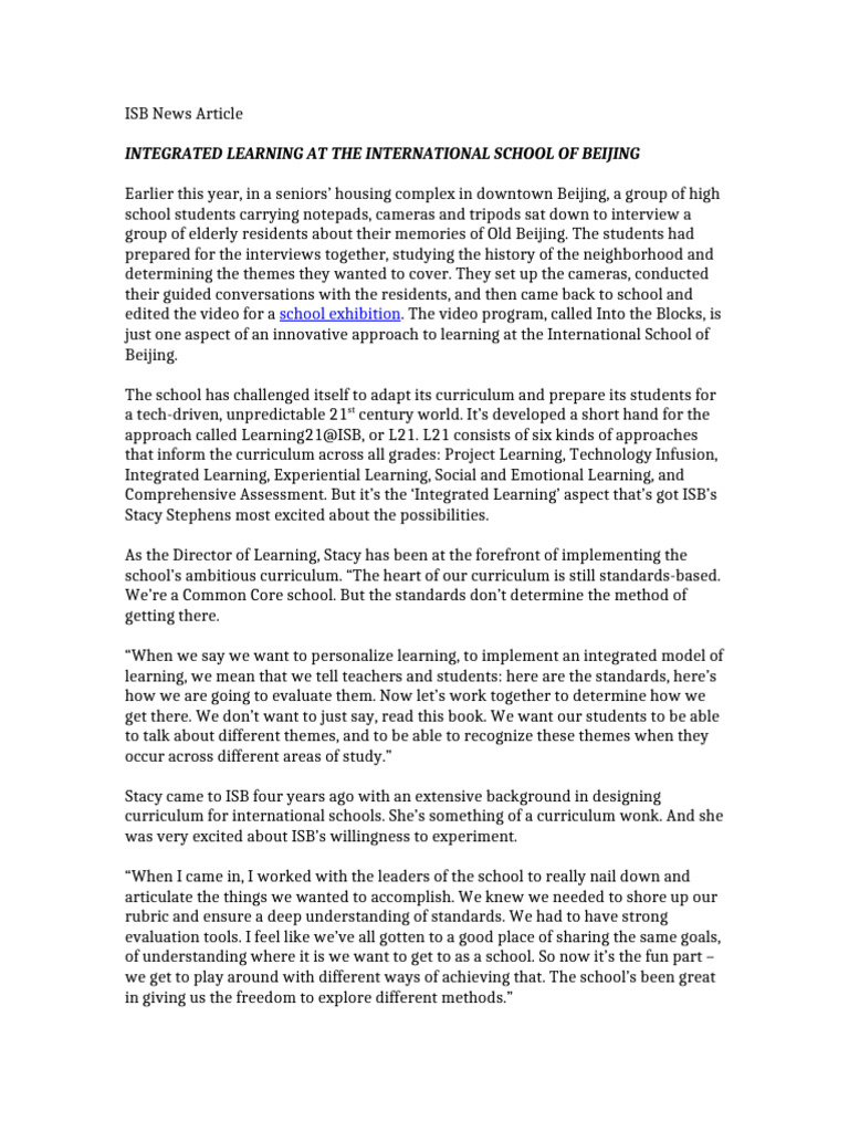 ISB_NA Integrated Learning v03_CS | PDF | Curriculum | Learning