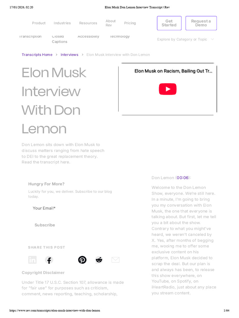 Elon Musk Don Lemon Interview Transcript _ Rev | PDF | Space X