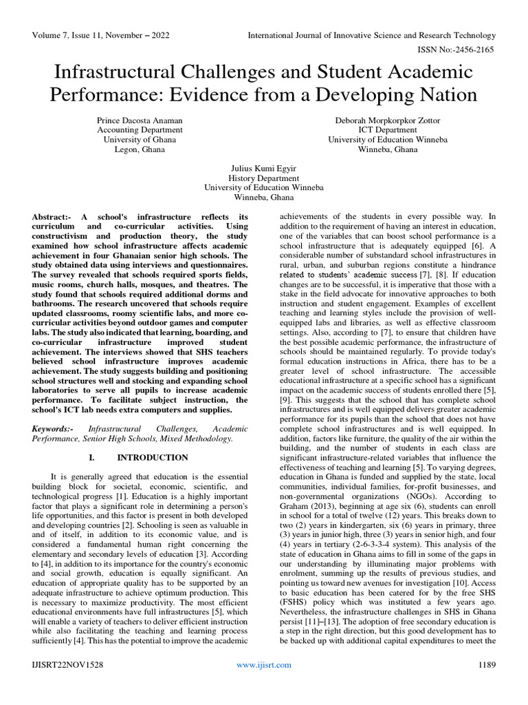 Infrastructural Challenges and Student A | PDF | Coefficient Of ...