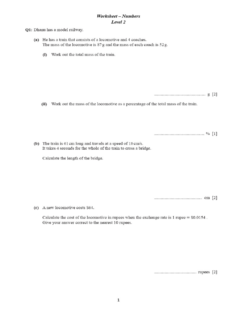 Worksheet - Numbers - Level 2 | PDF