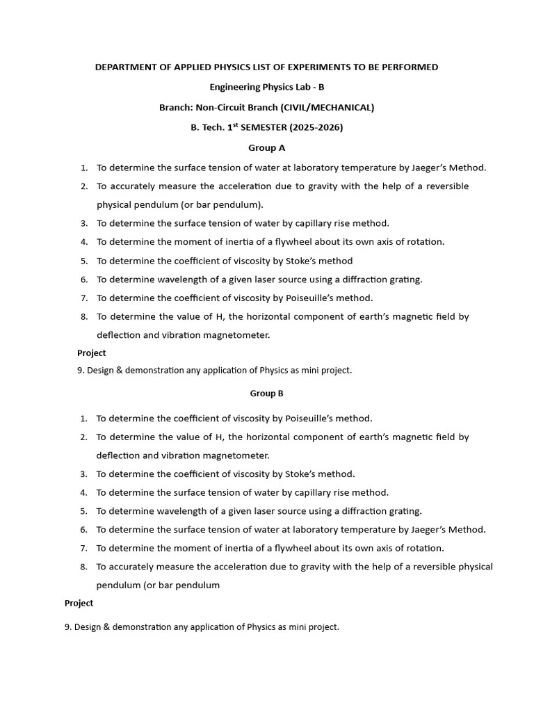 Applied Physics Lab Experiments List | PDF