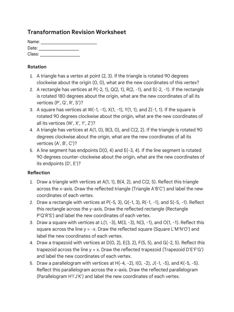 Geometry Transformation Worksheet | PDF | Rectangle | Triangle